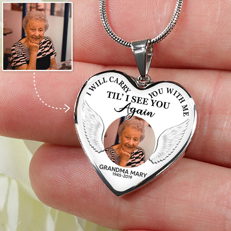 Custom Photo Memorial Necklace Adjustable "I Will Carry You With Me ...