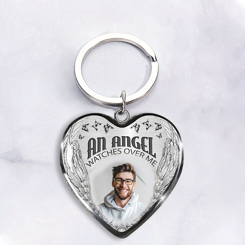 Custom Photo Memorial Necklace/Keychain Adjustable "An Angel Watches O ...